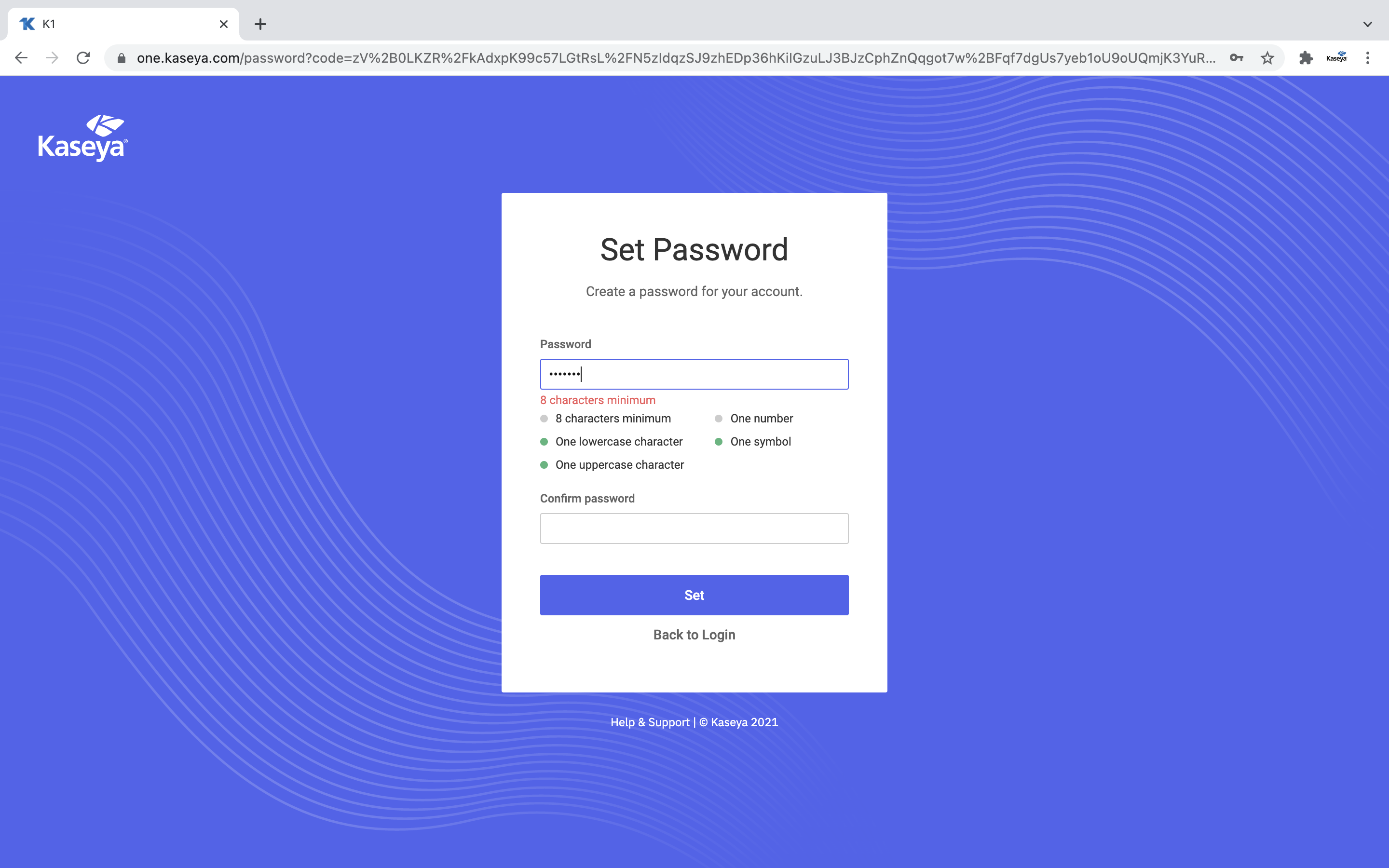 Initial KaseyaOne account creation