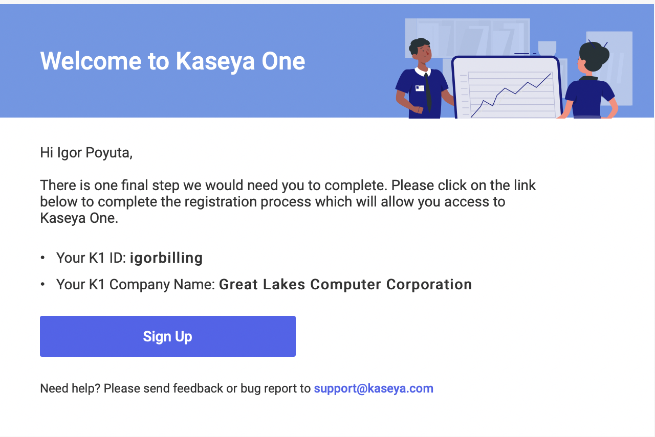Initial KaseyaOne account creation