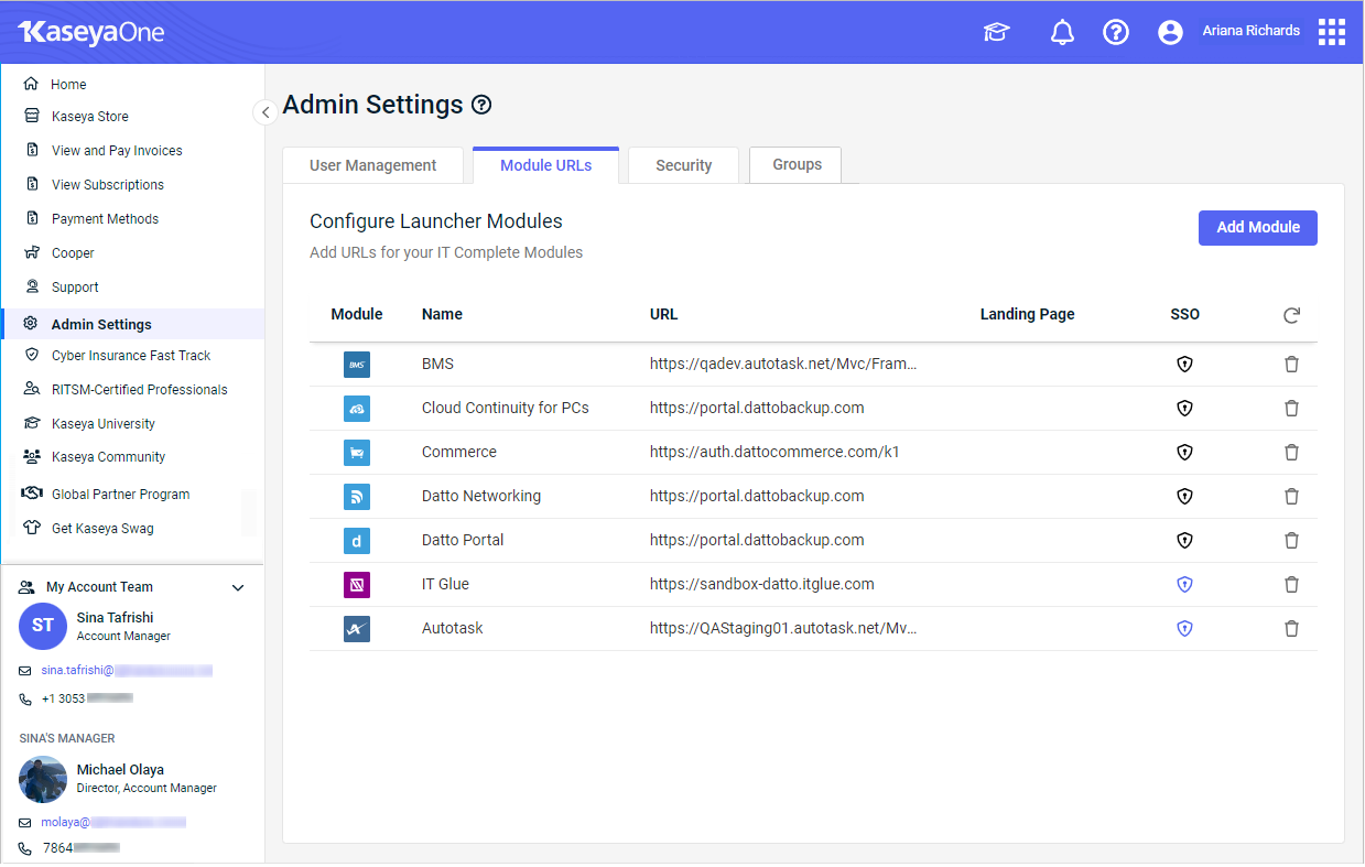 Link modules to KaseyaOne
