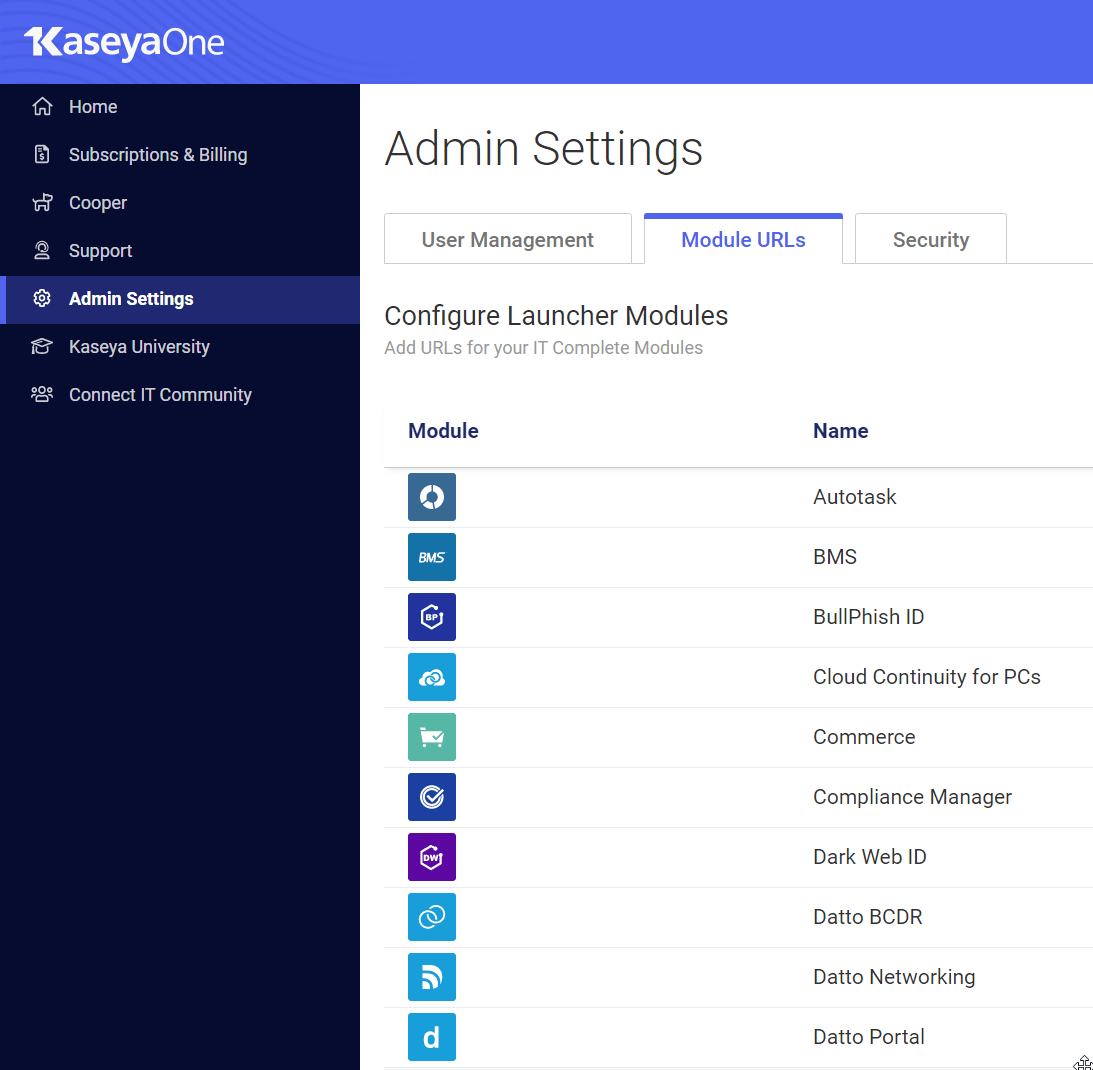 Link modules to KaseyaOne