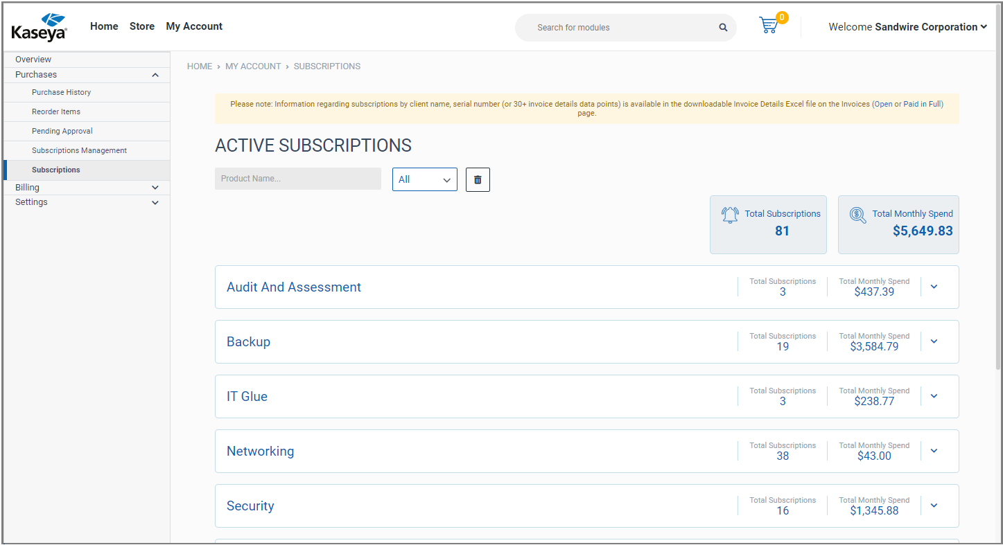 View subscriptions
